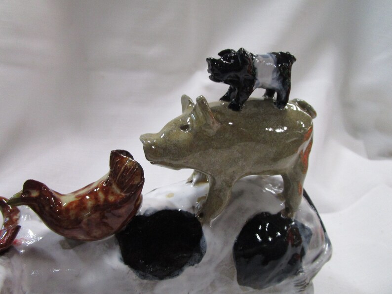 Lynn Bailey Artist Signed Folk Art Cow and Friends Pottery - Etsy