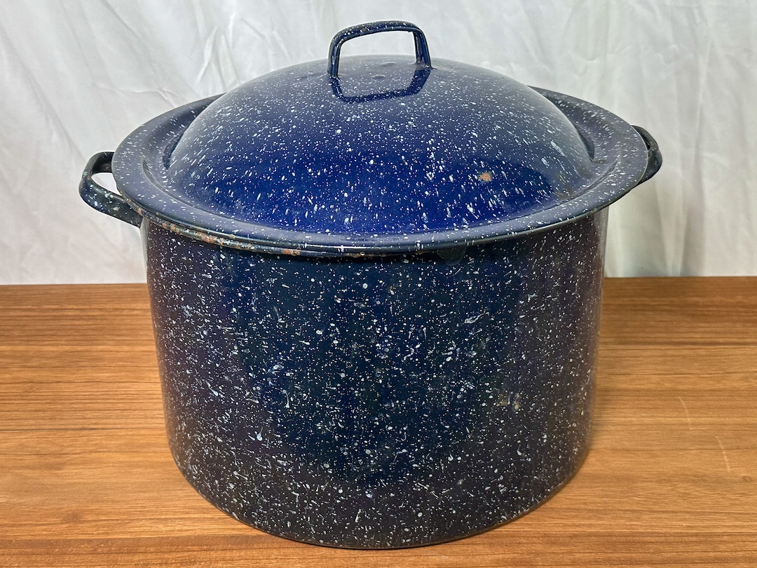 Vintage Large Blue Graniteware Stew Pot With Lid - Etsy