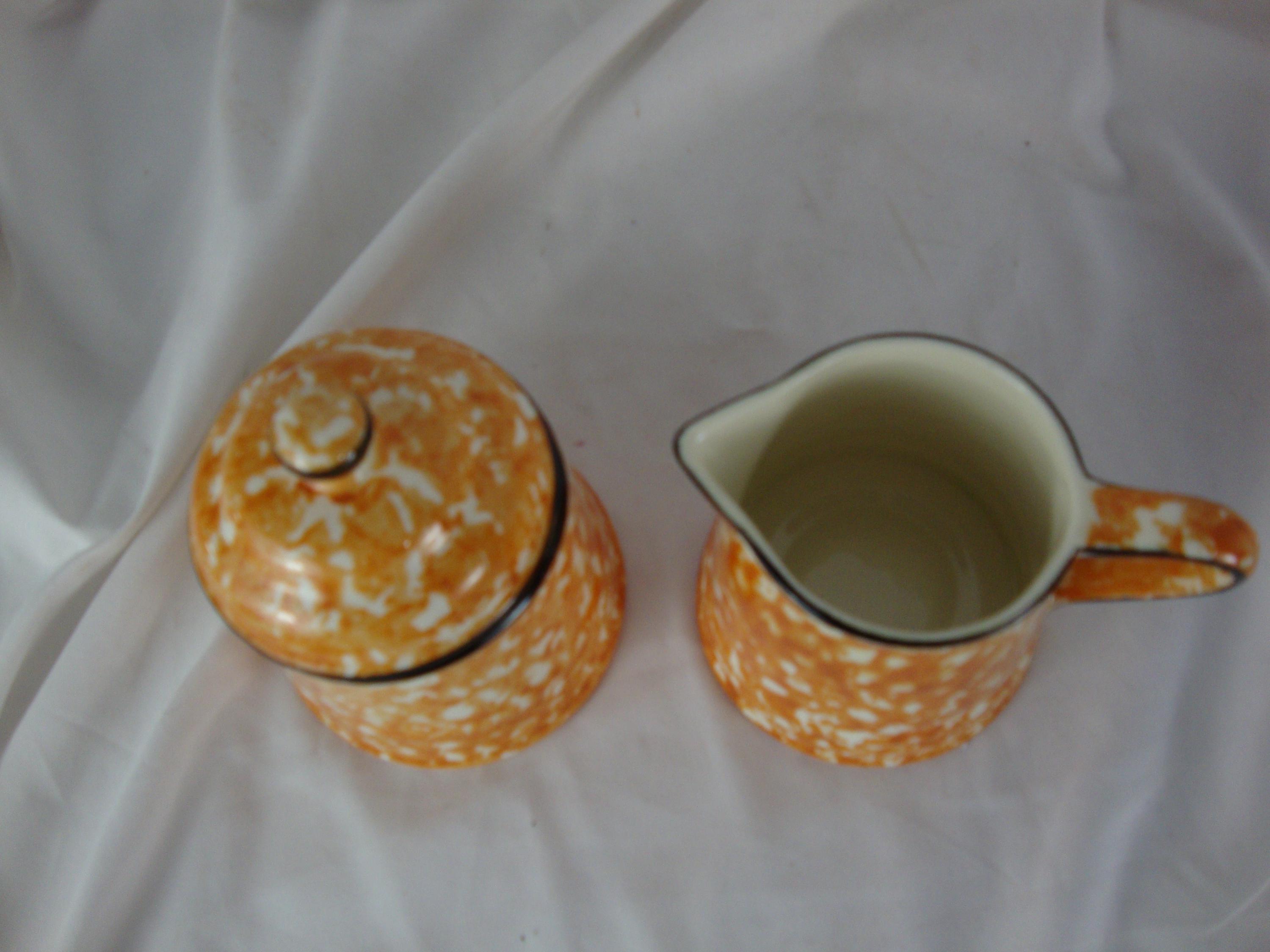 Vintage Stangl Pottery Town & Country Orange Sponge Ware Covered Sugar ...