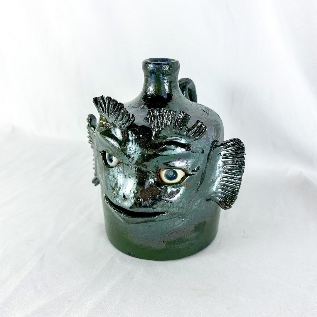 Signed Rene Hardy Fish Man Pottery Jug - Etsy