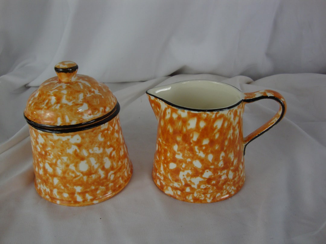 Vintage Stangl Pottery Town & Country Orange Sponge Ware Covered Sugar ...