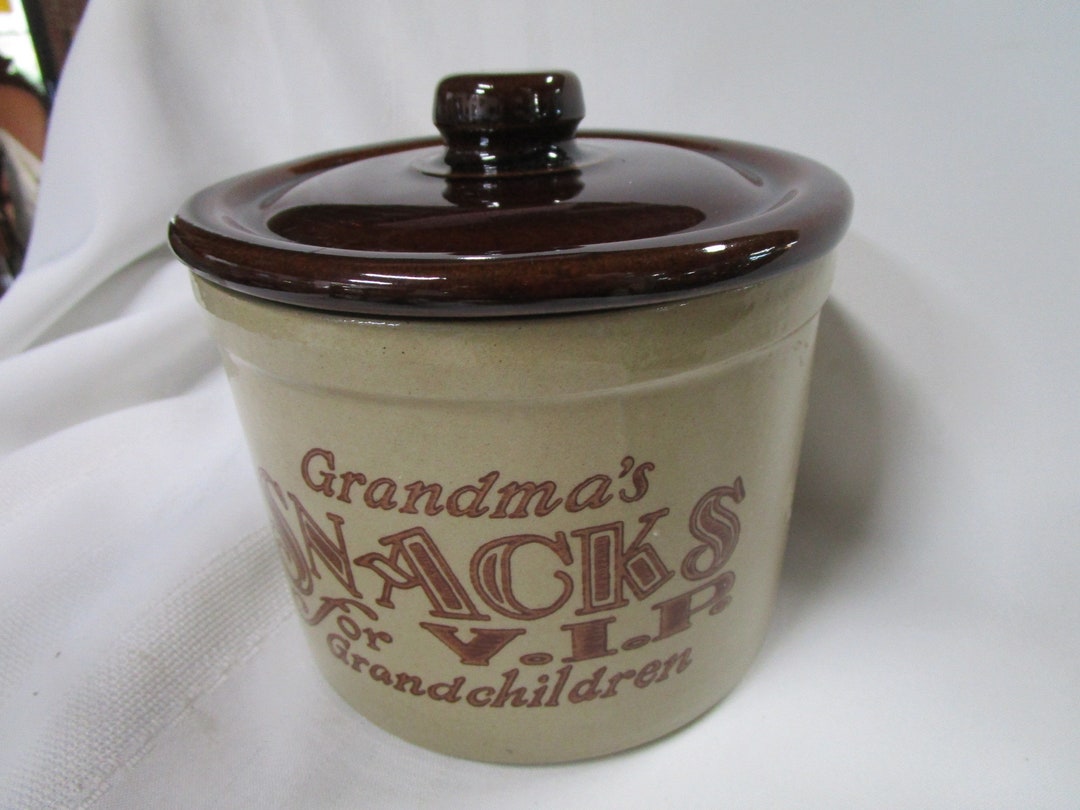 Vintage Grandma's Snacks for V.I.P. Grandchildren Stoneware Treat Crock ...