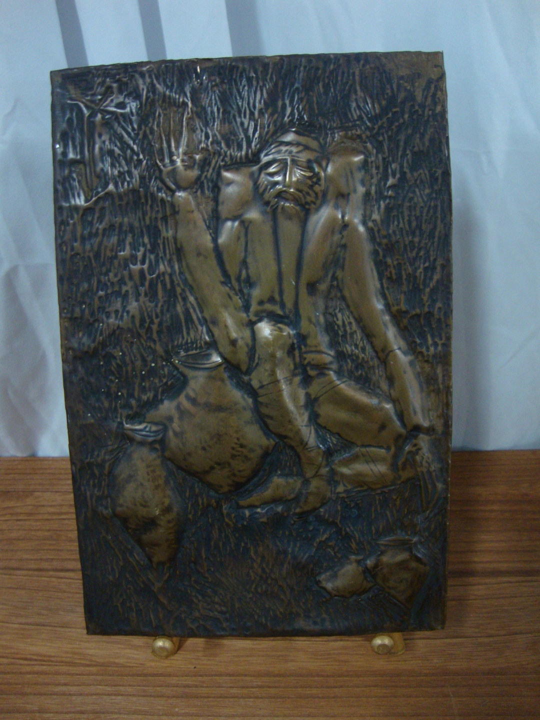 Vintage Brass Relief Brutalist Man With Pots Wall Plaque - Etsy
