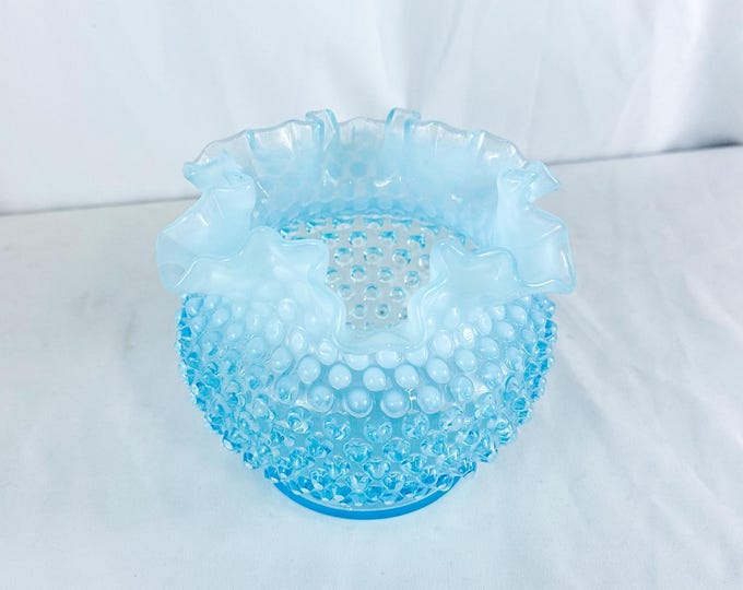 1940s Fenton Blue Opalescent Hobnail Crimp Ruffle Edge 6-inch Squat ...