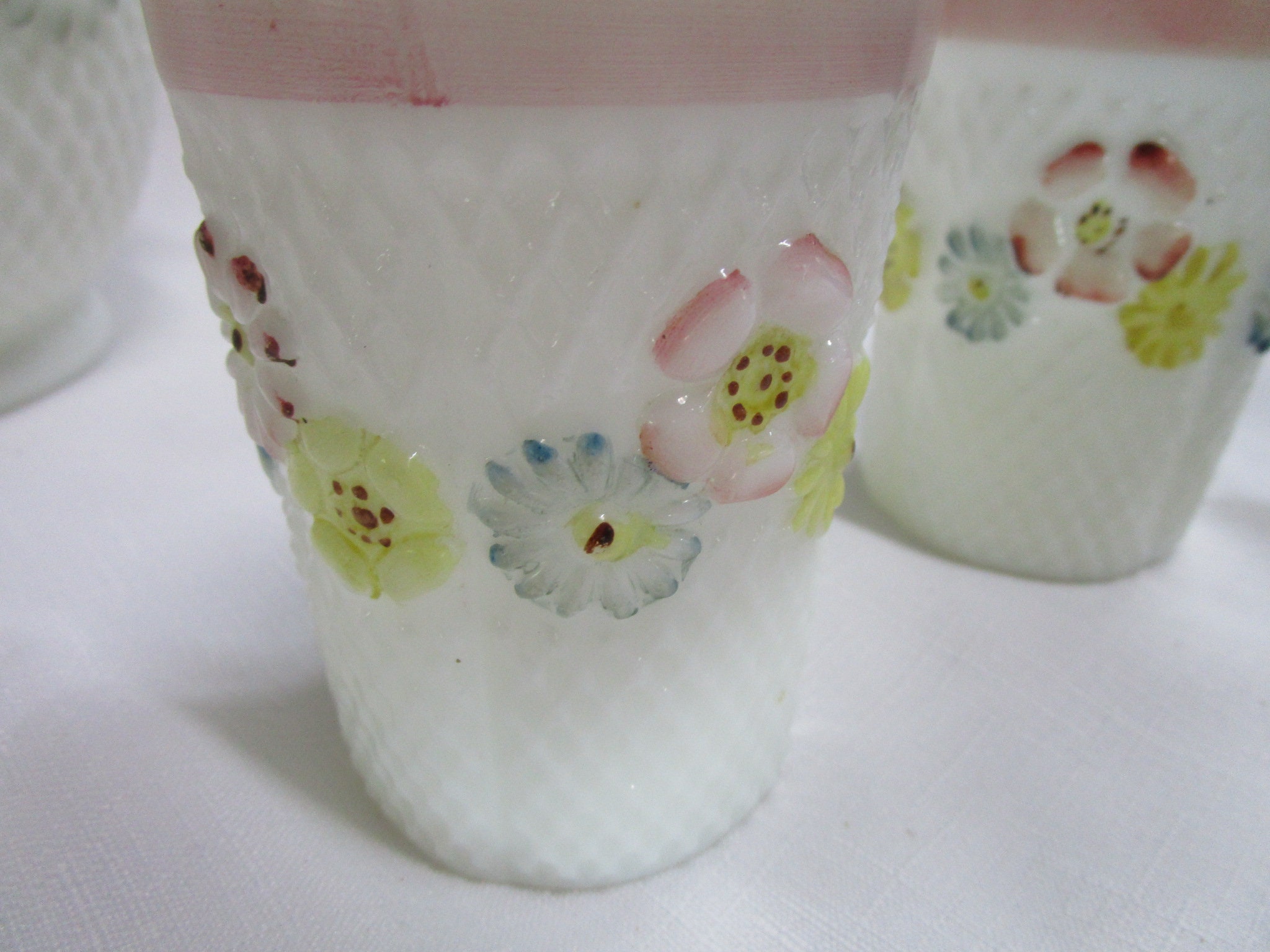 Antique Hobnail Milk Glass Cosmos Pitcher and Three Tumblers - Etsy