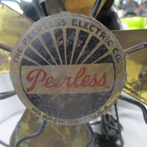 Vintage Peerless Electric Co. Brass Blade Electric Table Fan With Brass ...