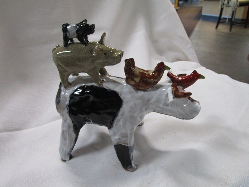 Lynn Bailey Artist Signed Folk Art Cow and Friends Pottery - Etsy