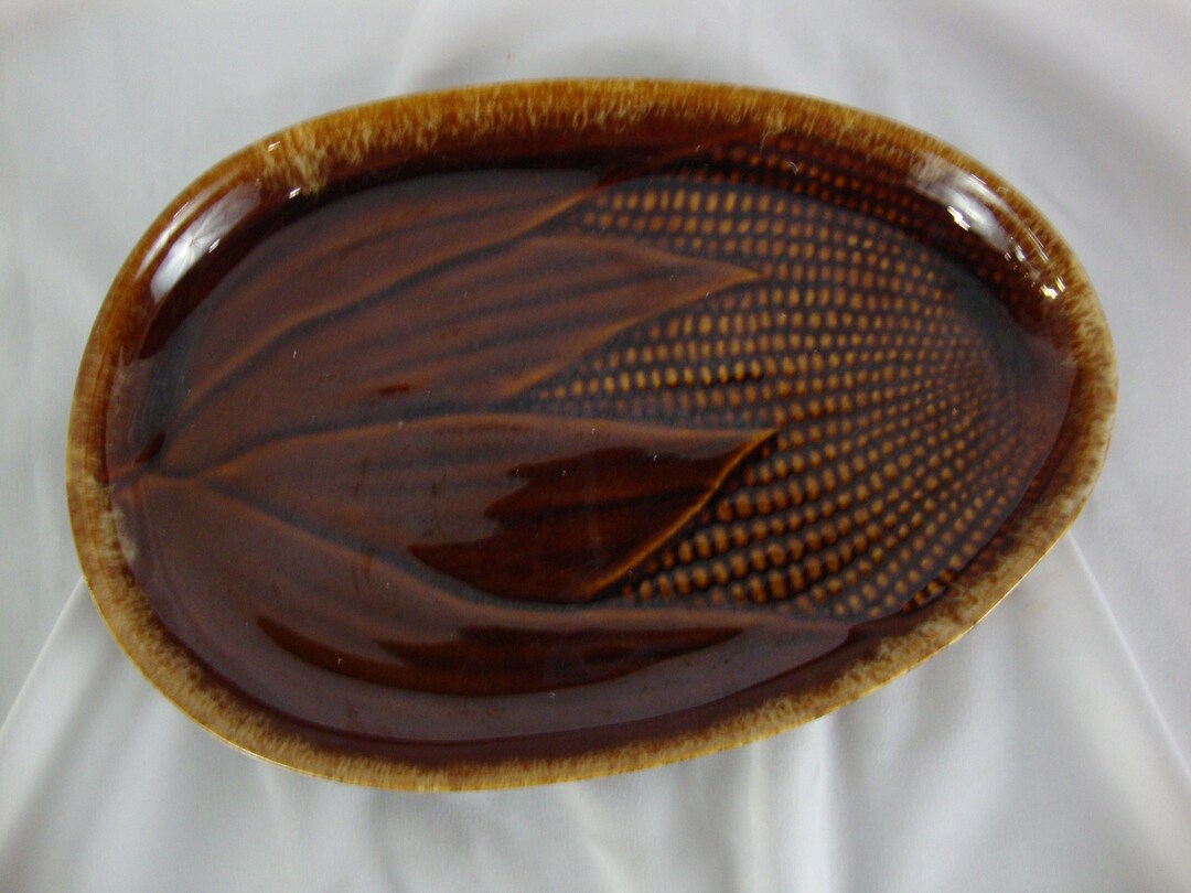 Vintage Terrace Ceramics Maizeware Brown Drip Glaze Oval Corn Husk ...