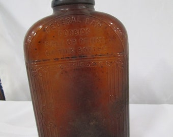 Vintage Amber Embossed Glass Bottle Vase Yellow Jar Liquor - Etsy