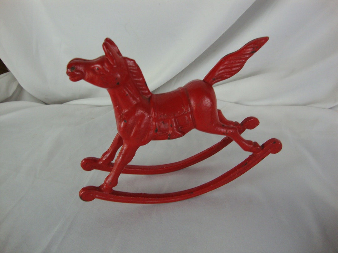 Vintage Red Cast Iron Rocking Horse Decor Animal - Etsy