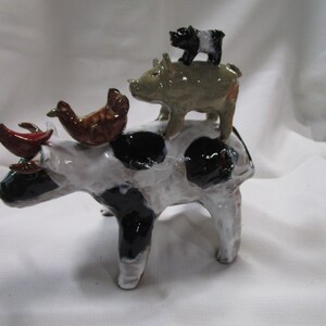 Lynn Bailey Artist Signed Folk Art Cow and Friends Pottery - Etsy