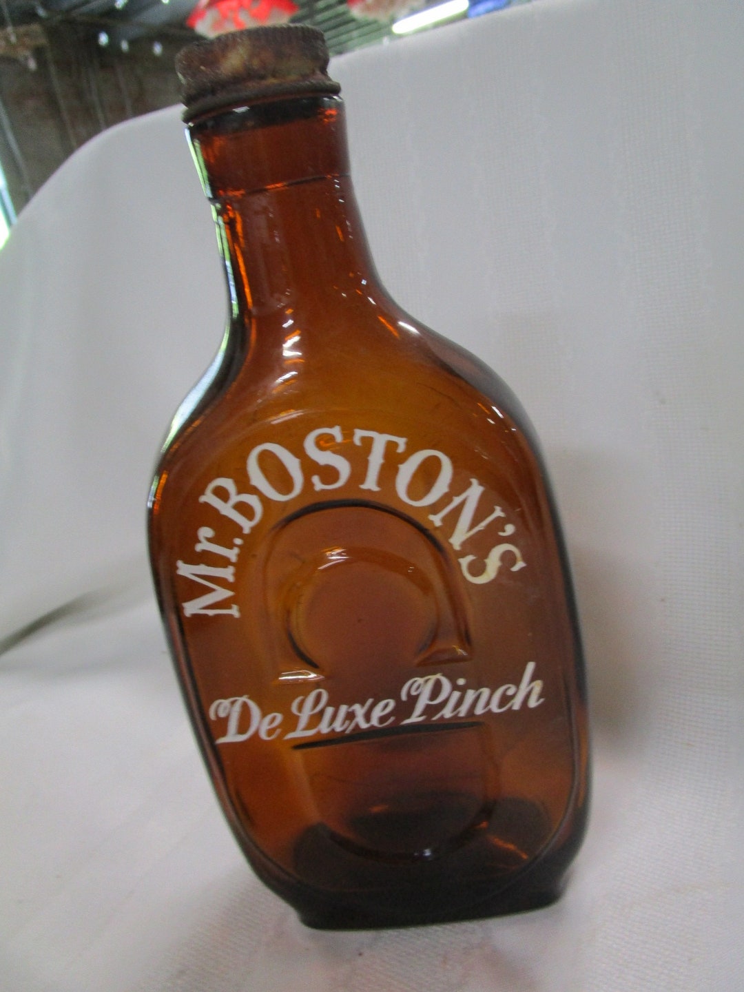 Vintage Mr. Boston's Deluxe Pinch Brown Glass Liquor Bottle EMPTY With ...