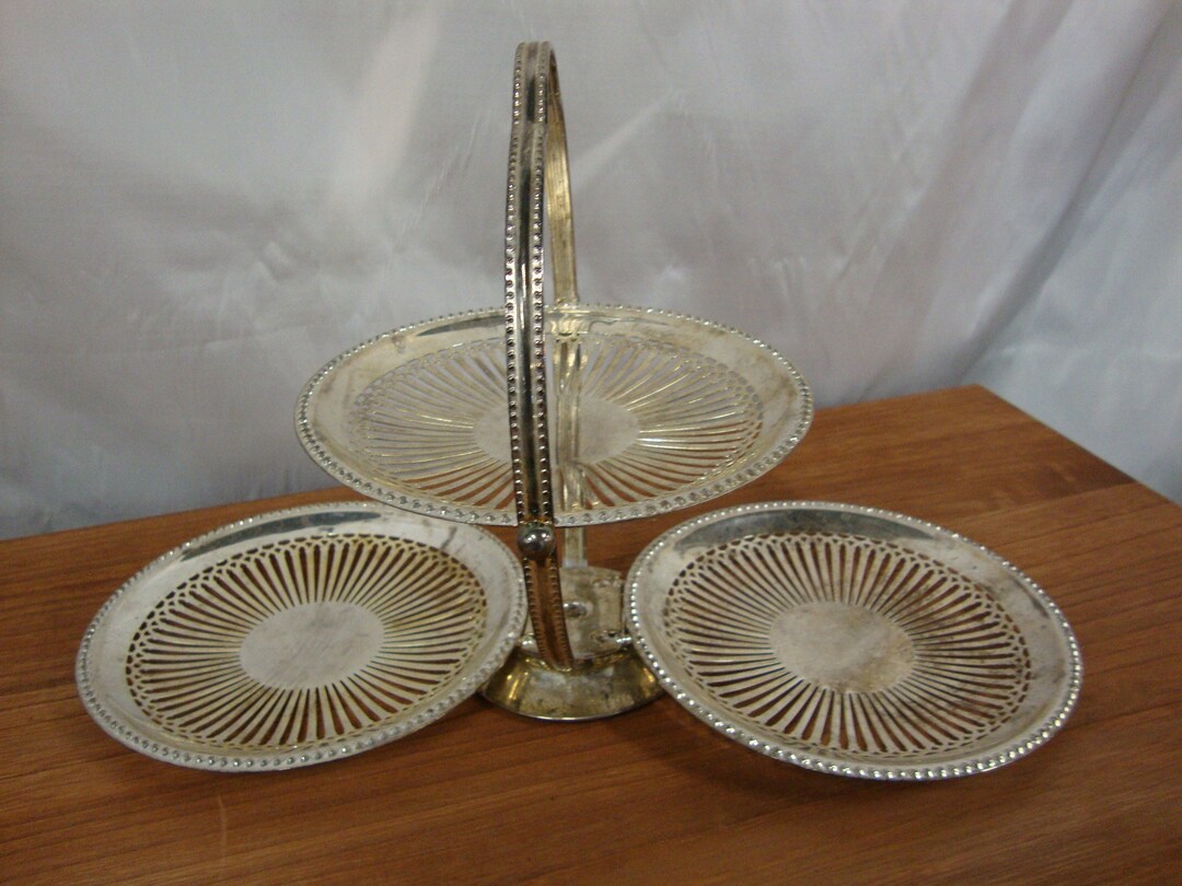 Vintage Godinger Silverplate Folding Three Plate Cake Snack - Etsy
