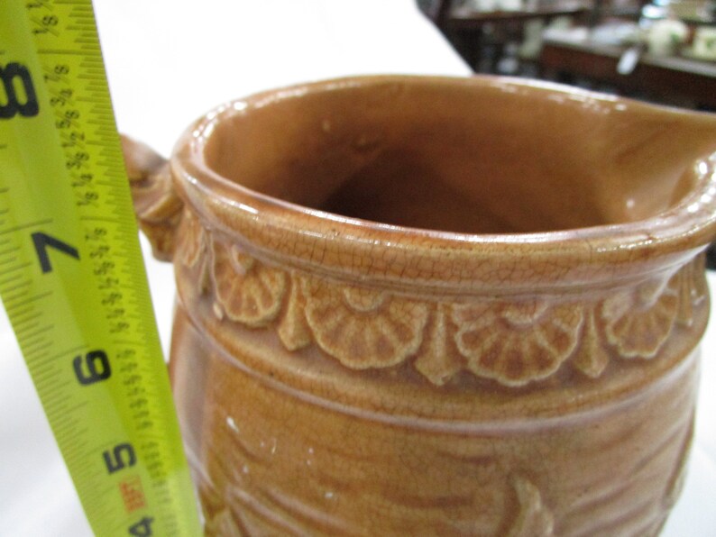Early Unmarked Mccoy Orange Stoneware Water Lily Pitcher With Fish ...