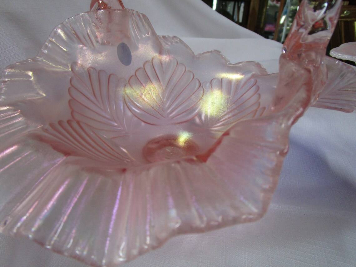 Fenton Pink Opalescent Leaf Pattern Glass Basket - Etsy
