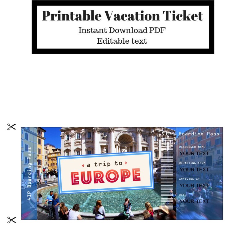 Customizable Boarding Pass - A Trip to Europe | Surprise Trip Ticket to ...