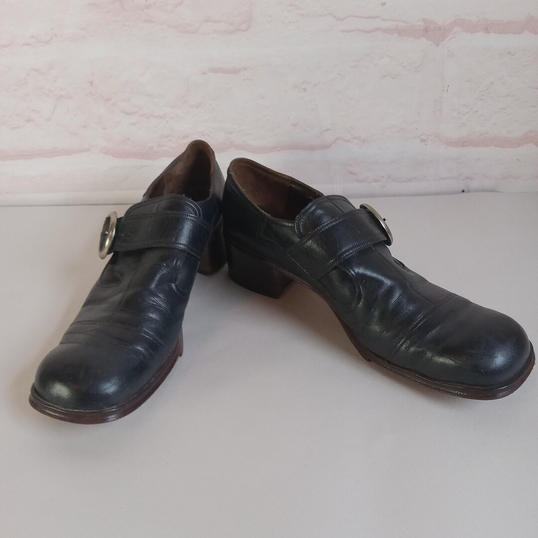 Chunky Heel Pilgrim Shoes Square Toe Vintage 80s Buckle Loafers 9.5 N 2 ...