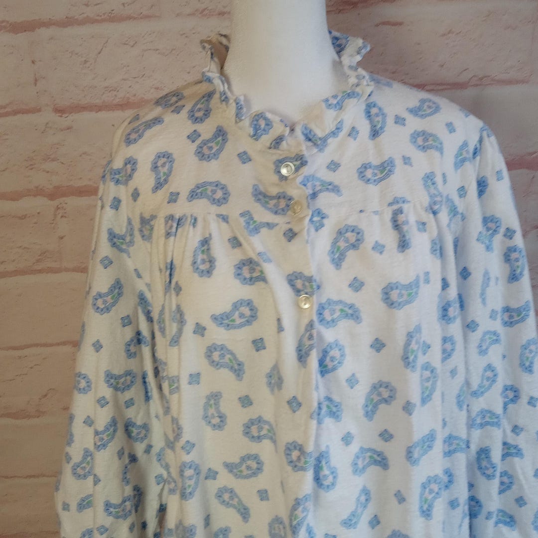 Flannel Nightgown Vintage Ankle Length 80s Paisley Pajamas Grandmacore ...