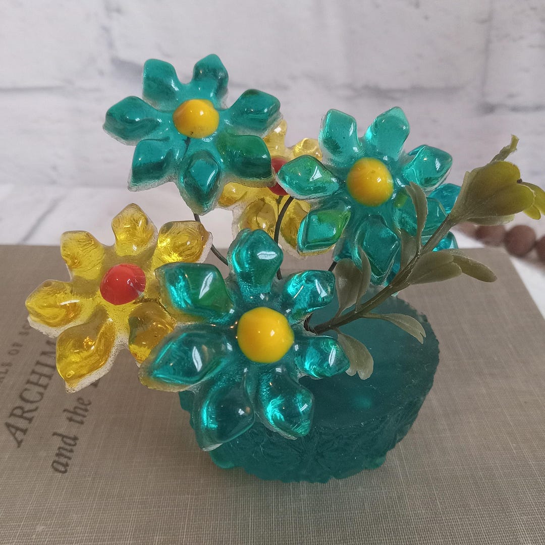Lucite Flower Sculpture 70s Resin Floral Boho Gardener Decor H - Etsy