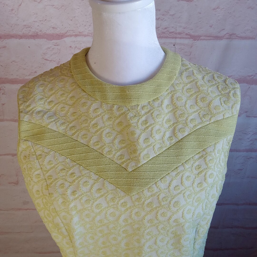 Vintage 70s Chartreuse Mini Shift Dress - Embossed Pattern - Etsy
