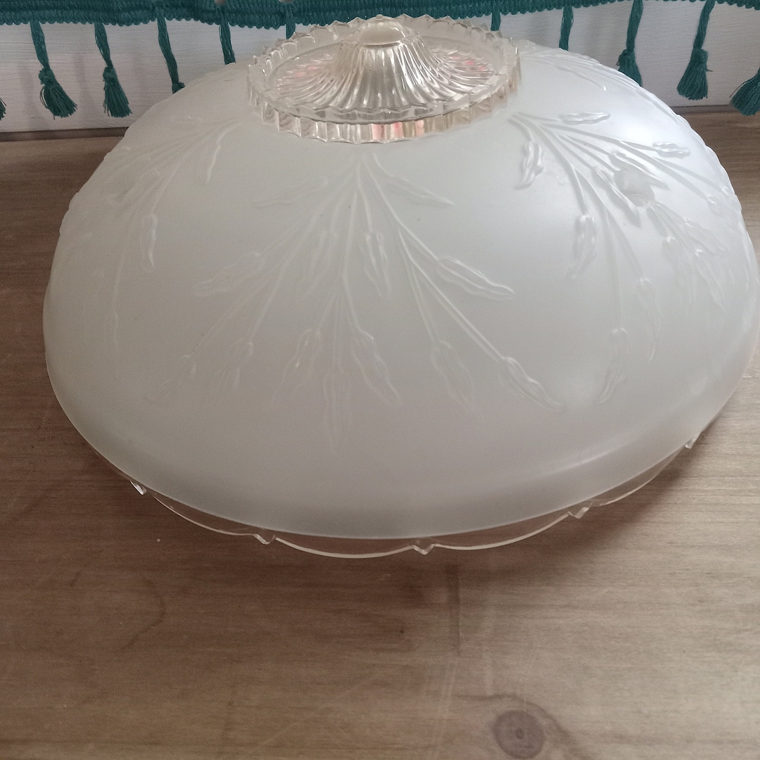 Art Deco Light Shade Heavy Glass Hanging Ceiling Frosted White Leaf ...