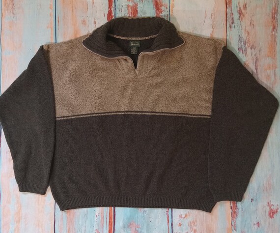 Vintage Sweater Zip up Collar Tan and Green Mens 3X Scandia - Etsy
