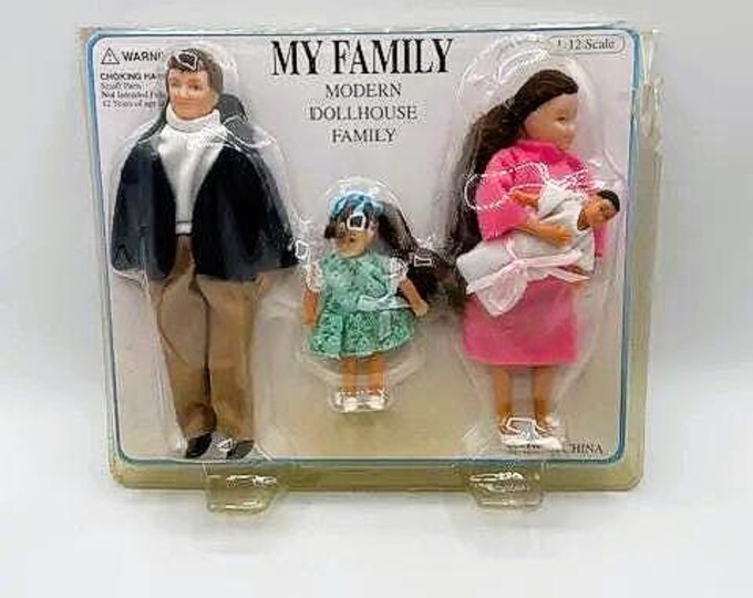 Dollhouse Miniature Doll Family Dad, Mom, Sister, Little Baby 1:12 One ...
