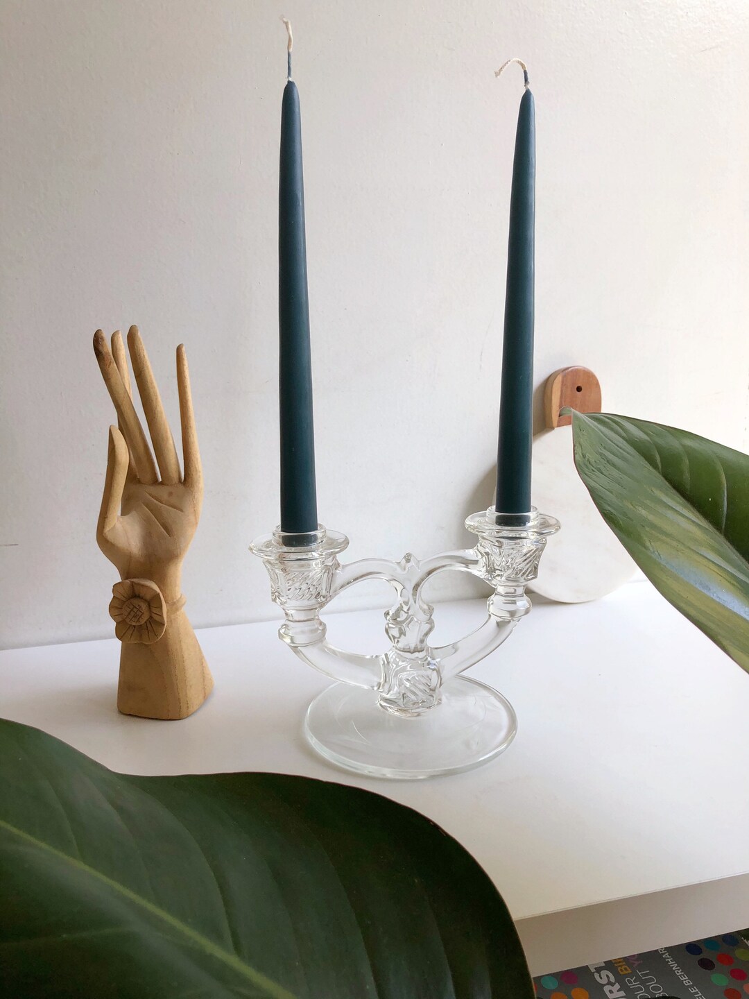 Modern Clear Glass Double Stick Candlestick Holders Large Glass Candle ...