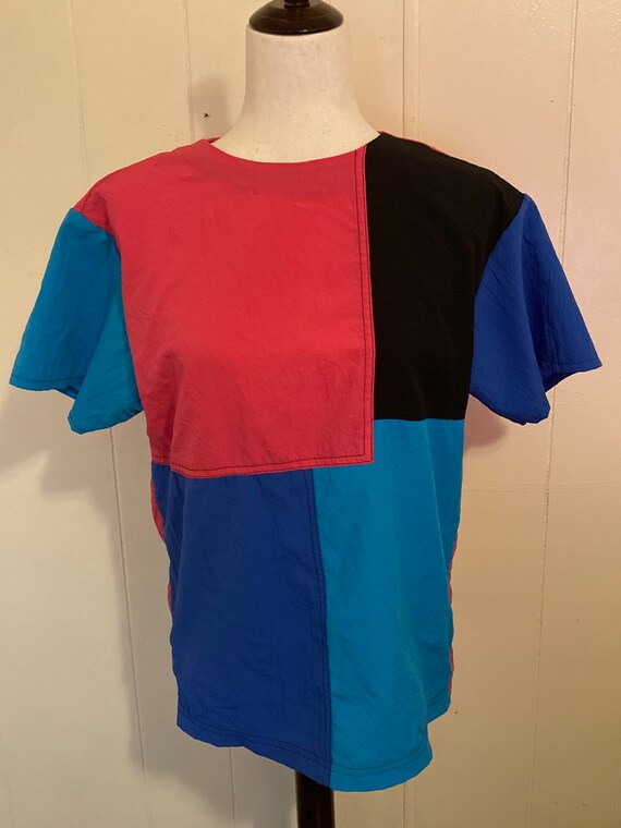80s Vintage Color Block Tee - Colorful 1980s Top - Sh… - Gem