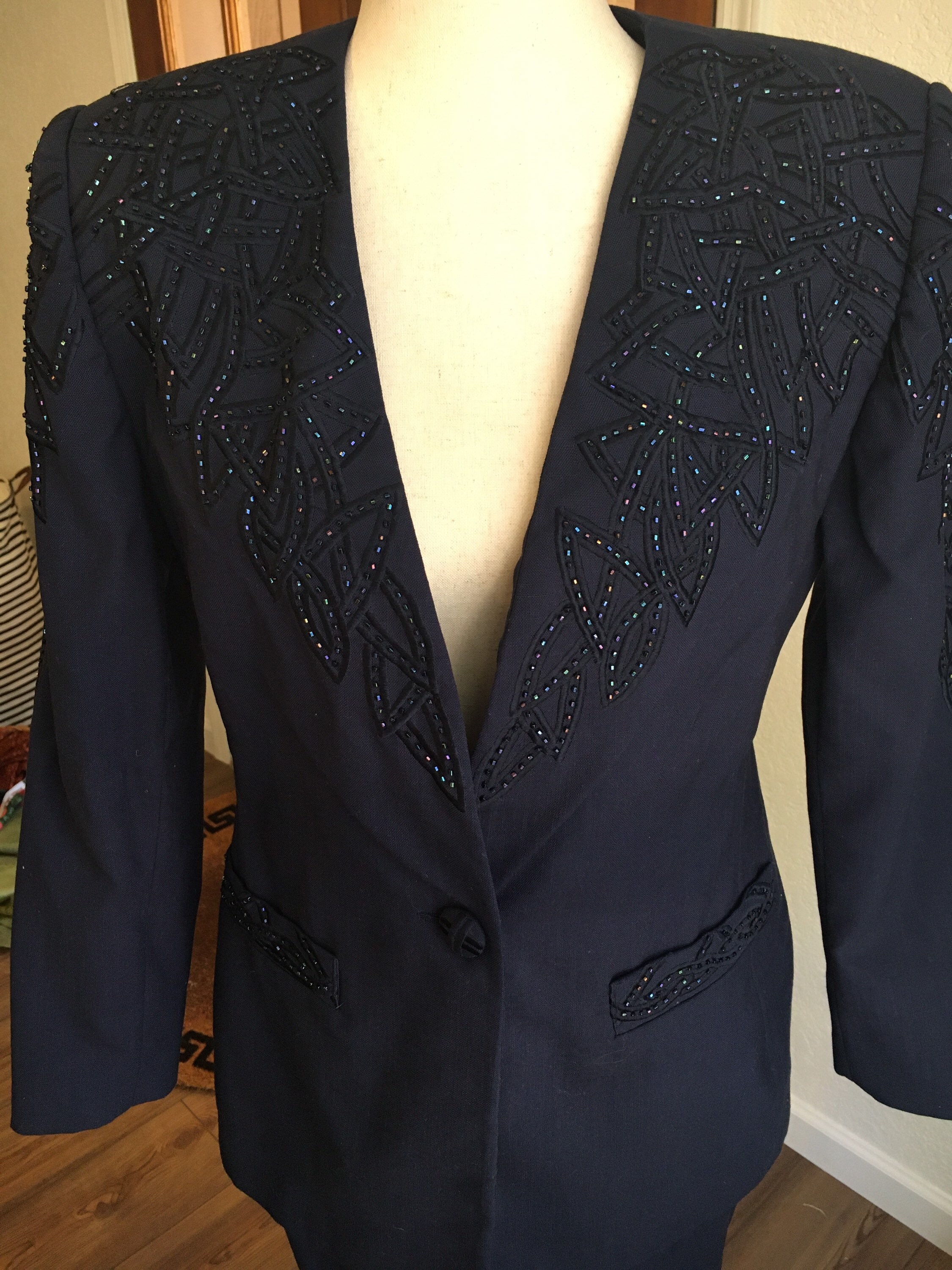 80s Vintage Navy Blue Women's Power Suit w/ Bedazzled | Etsy