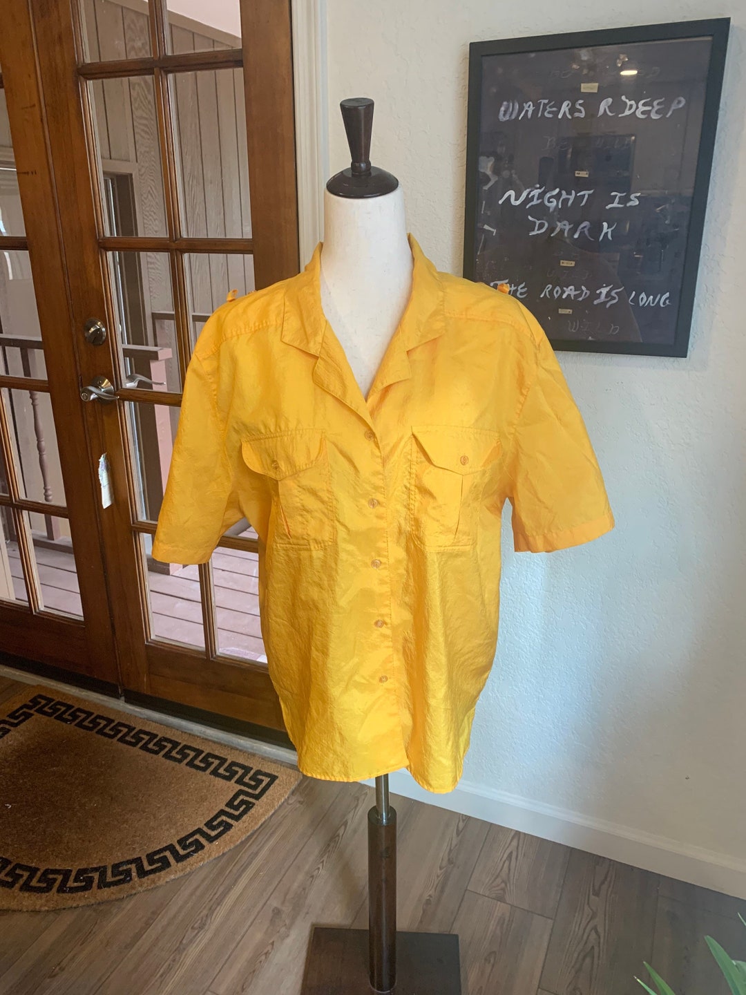 Plus Size Vintage Bright Golden Yellow Silky Blouse - 80s 90s Vintage ...