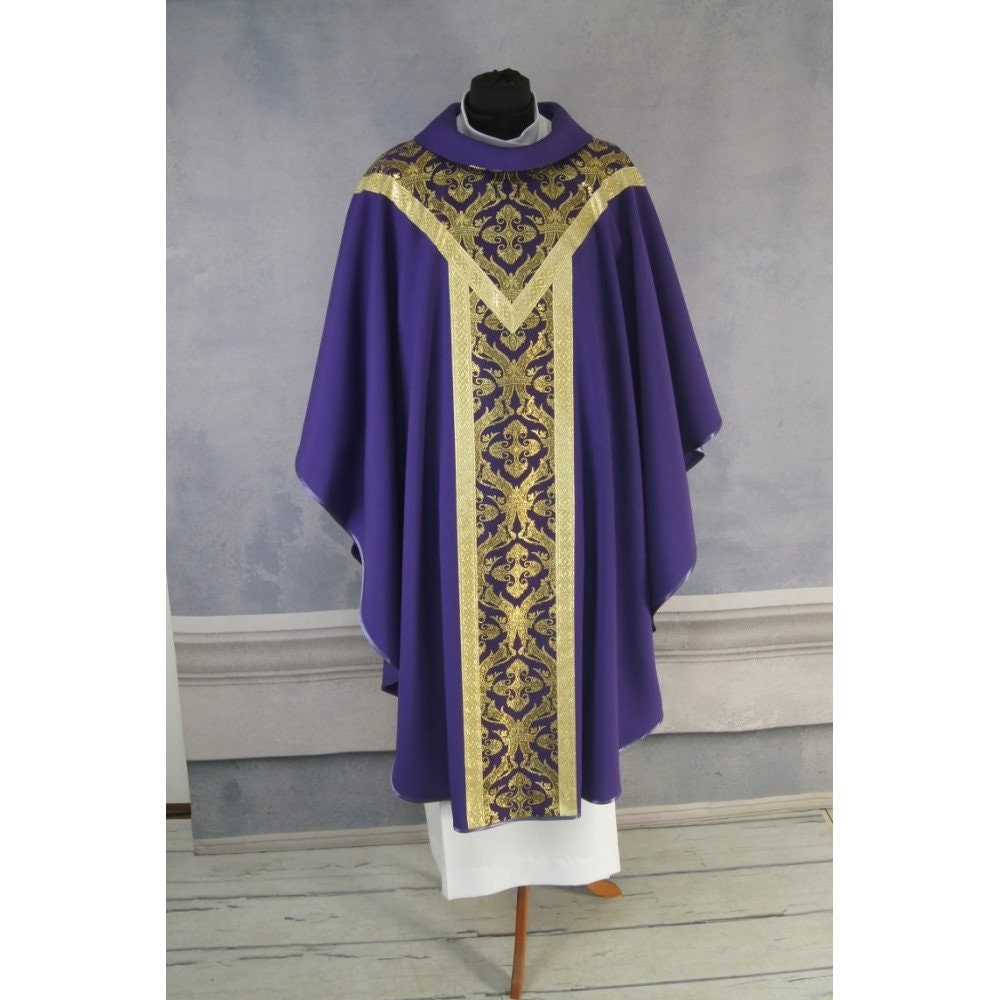 Vestment With a Cowl Neck Semi-gothic Style Chasuble, Purple Chasuble ...