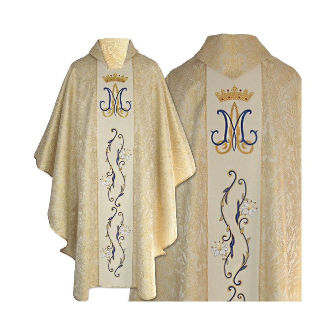 Marian Gothic Style Chasuble With a Matching Stole, Gold Chasuble ...