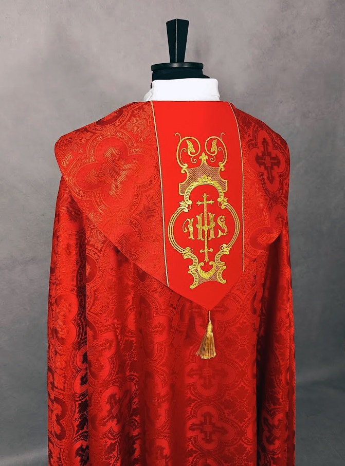 Gothic Style Cope With a Stole, Red Chasuble, Vestments for Priest ...