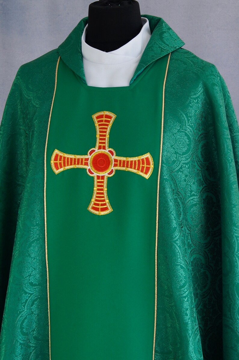 Vestment Green - Saint Cuthbert Cross Gothic Style Chasuble With a ...