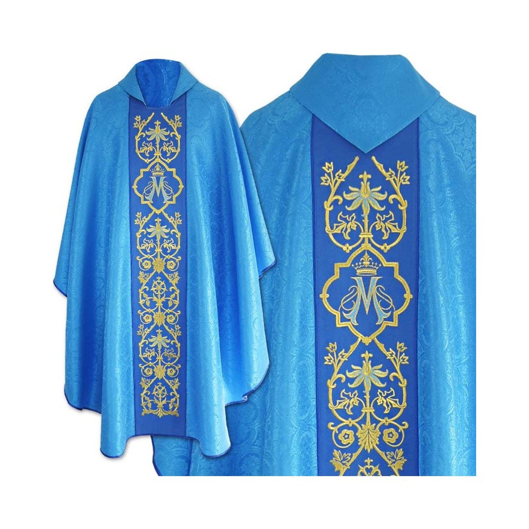 Vestment Marian Chasuble, Blue Chasuble, Vestments for Priest, Catholic ...