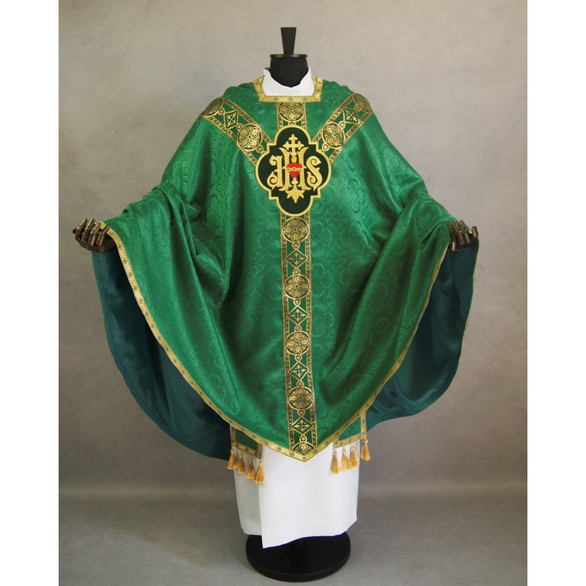 Green Conical Chasuble With IHS Symbols Vestments for Priest - Etsy