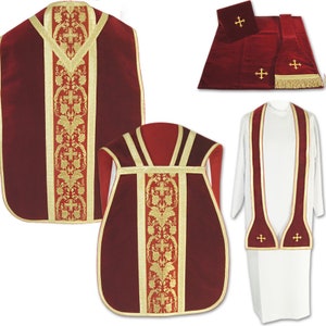 Roman Style Fiddleback Chasuble With a Maniple, Burse and Chalice Veil ...