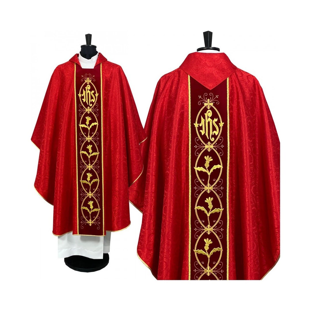 Gothic Red Chasuble With a Matching Stole, Vestments for Priest ...