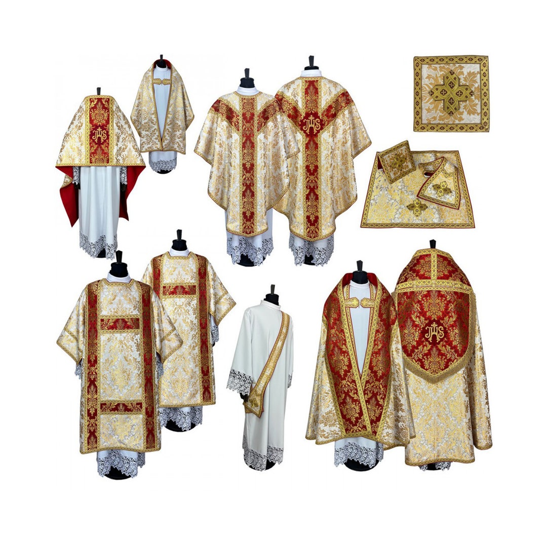 Solemn Set Chasuble With a Priest Stole Semi Gothic Style Chasuble With ...