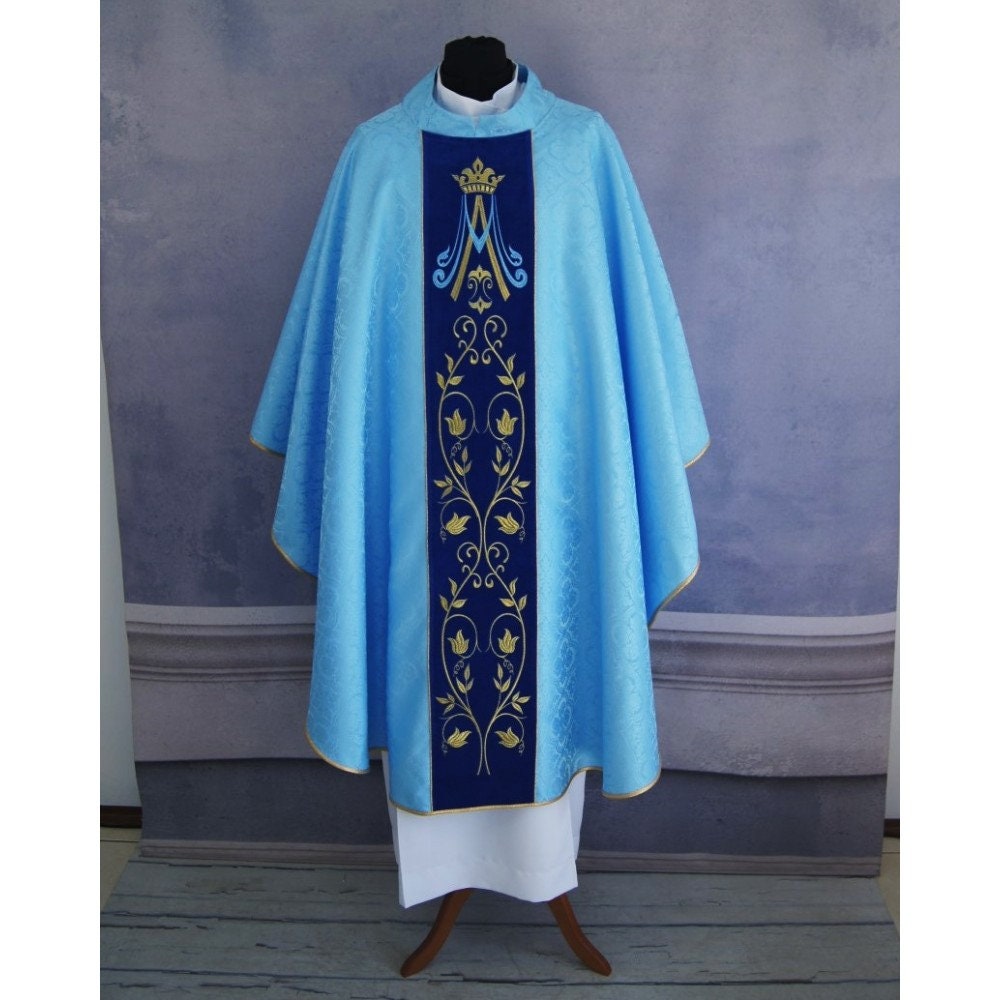 Vestments Marian - Chasuble, Blue Chasuble, Vestments for Priest ...