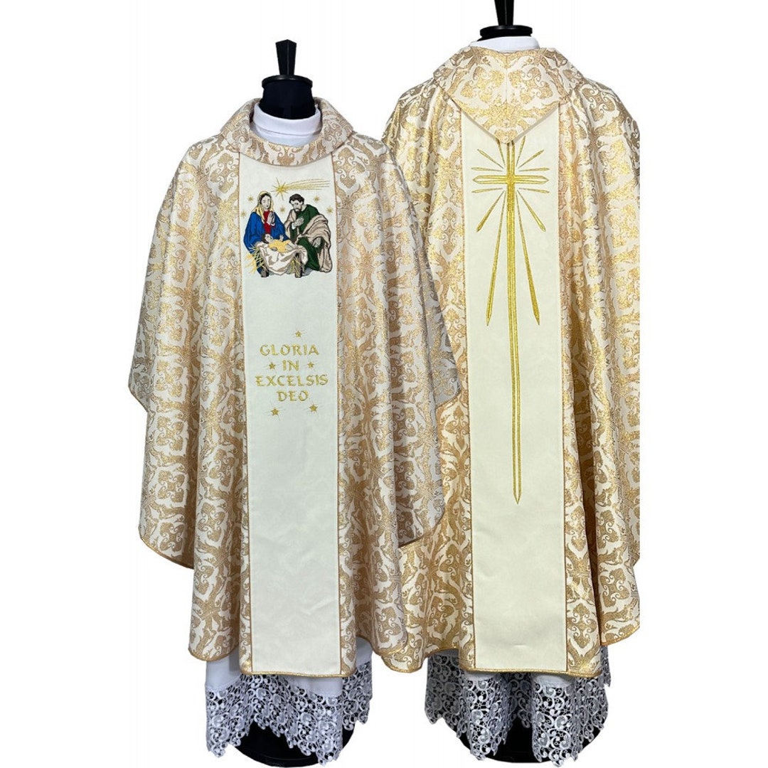 Chasuble "nativity Family" Priest Vestment, Gold Chasuble, Vestments ...