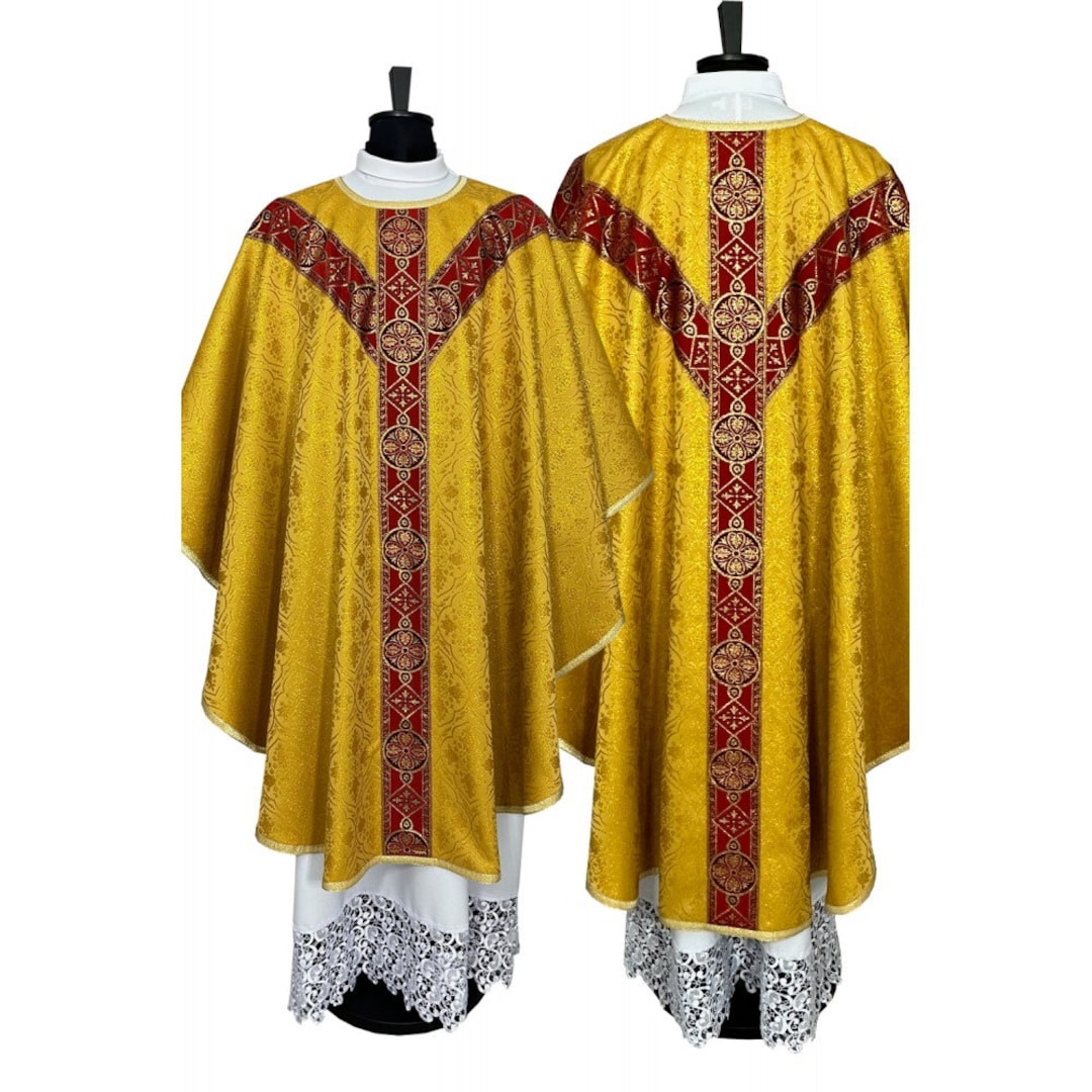 Semi-gothic Style Chasuble Gold With a Matching Stole, Vestments for ...