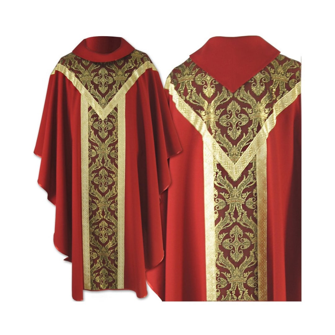 Vestment With a Cowl Neck Semi-gothic Style Chasuble, Red Chasuble ...