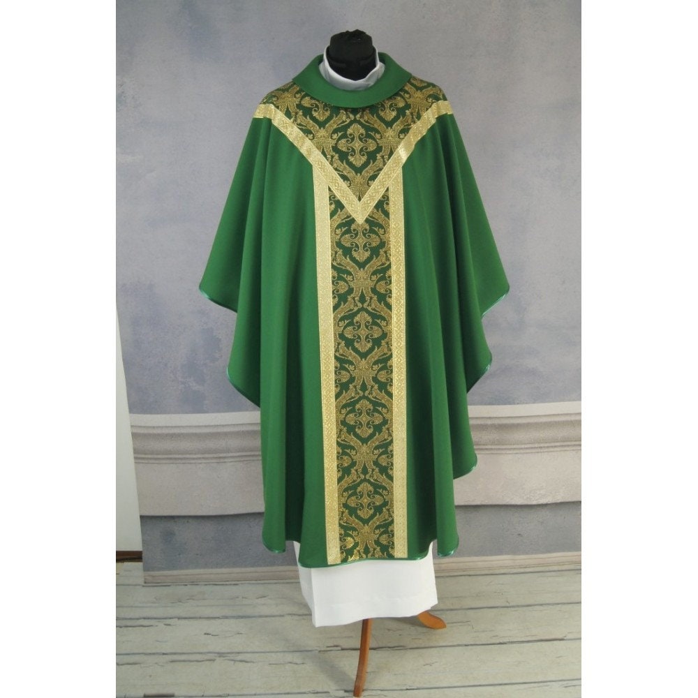Vestment With a Cowl Neck Semi-gothic Style Chasuble, Green Chasuble ...