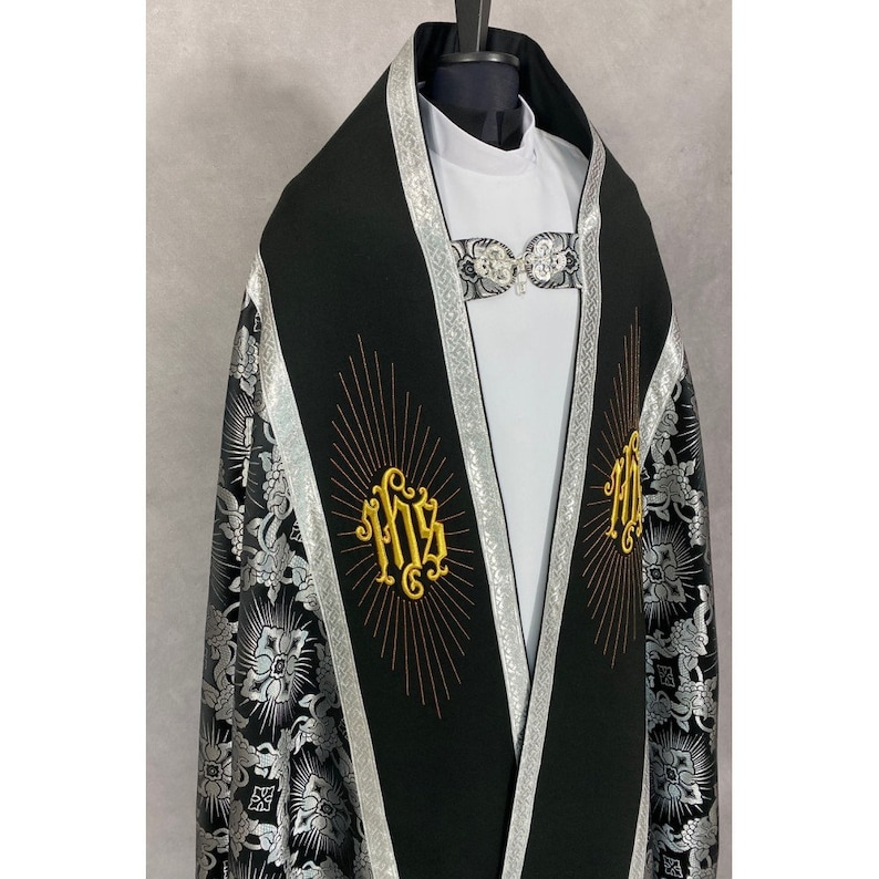 Roman Style Cope With a Stole, Black Cope Chasuble, Vestments for ...