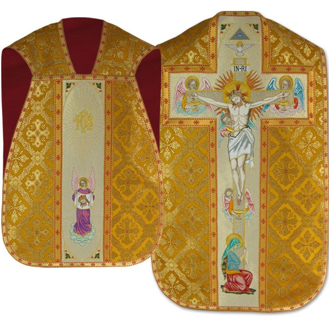 Roman Style Fiddleback Chasuble With a Maniple, Burse and Chalice Veil ...