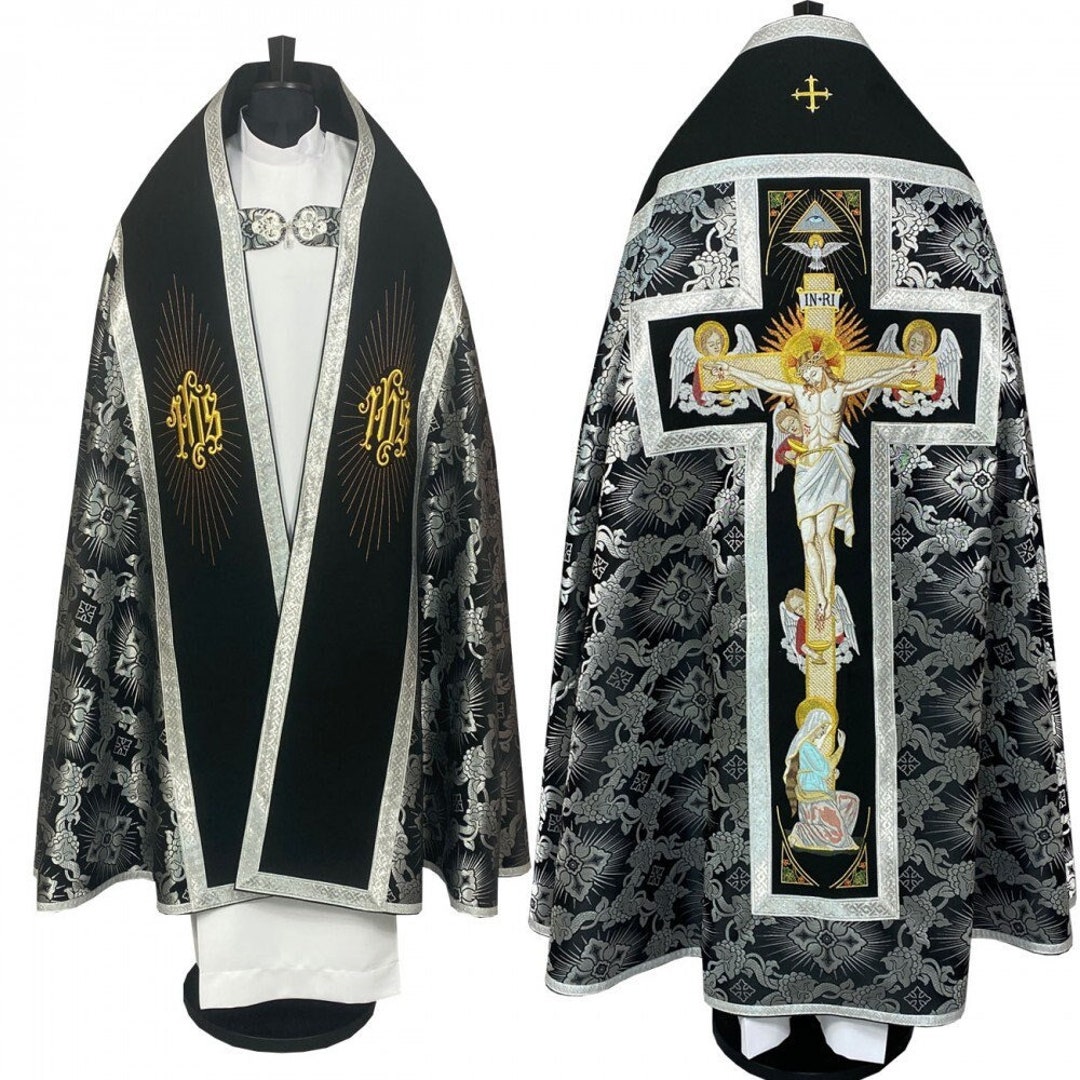Roman Style Cope With a Stole, Black Cope Chasuble, Vestments for ...