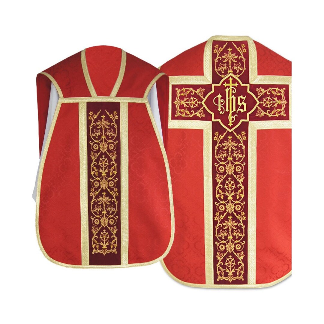 Roman Style Fiddleback Chasuble With a Maniple, Burse and Chalice Veil ...