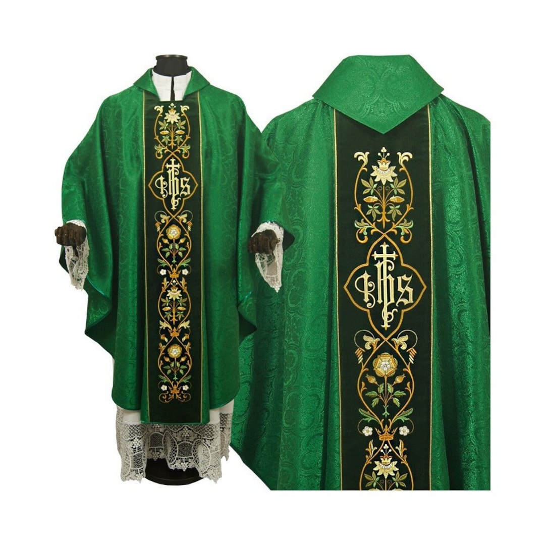 Gothic Green Chasuble Vestment, Liturgical IHS Embroidery, Stole ...
